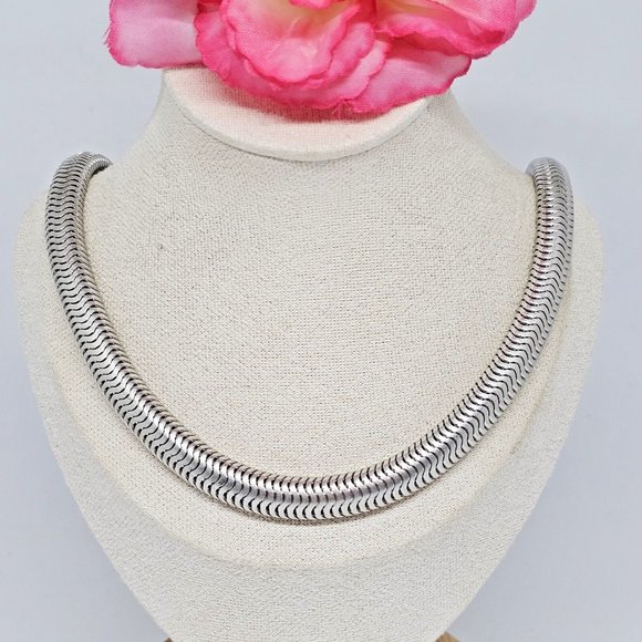 Jewelry | Vintage Silver Gold Tone Snake Chain Necklace Omega Choker ...